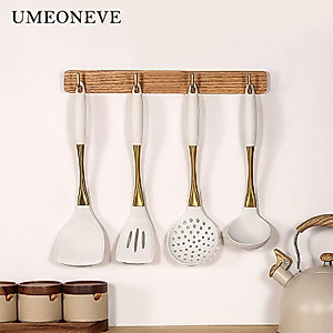 UMEONEVE White And Gold Silicone Cookware Set, 9-Piece, Universal Kitchen Utensils,gold with white kitchen utensils，Silicone Spatula Cooking Spoons for Nonstick Cookware Golden Stainless steel Handle