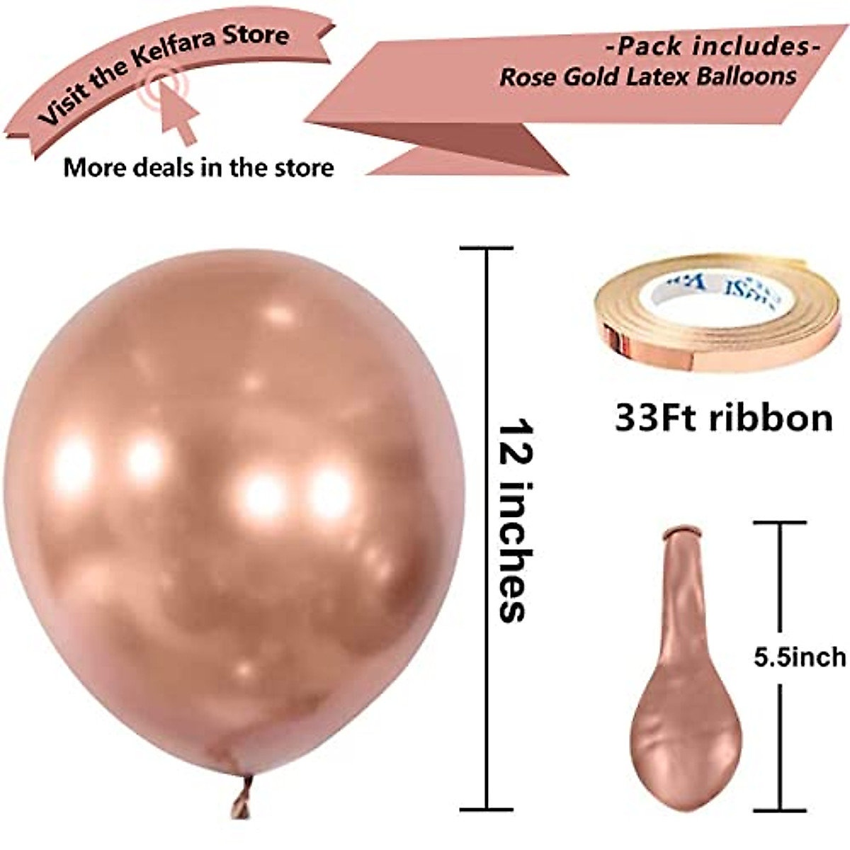 Rose Gold Metallic Chrome Balloons,60pcs 12 inch Latex Party Balloons for Birthday Wedding Bridal Shower Decoration