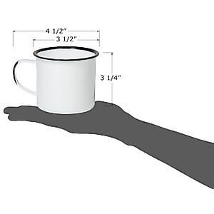 Red Co. Set of 6 Enamelware Metal Medium Classic 12 Oz Round Coffee and Tea Mug with Handle, Distressed White/Black Rim