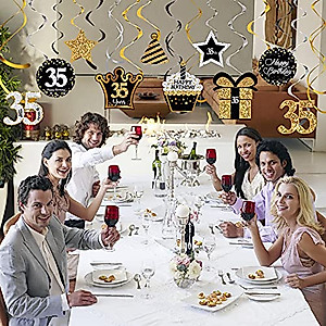 35th Birthday Party Swirls Decorations Birthday Hanging Swirls Ceiling Glitter Celebration 35th Hanging Swirls Cards Cutouts Decorations Ornaments for Men Women 35 Years Old Party Supplies, 30CT