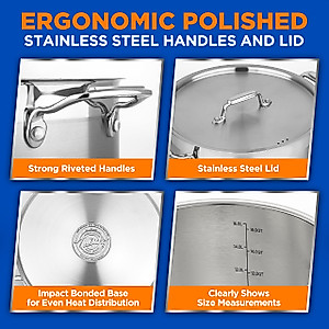 NutriChef 16-Quart Stainless Steel Stockpot - 18/8 Food Grade Heavy Duty Large Stock Pot for Stew, Simmering, Soup, Includes Lid, Dishwasher Safe, Works w/Induction, Ceramic & Halogen Cooktops