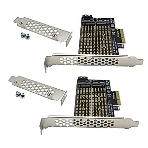 High Performance Durable 2x M.2 to PCIe NVMe and SATA SSD Dual M Key and/or B Key Adapter Card 2242 2260 2280 M2 Drive to Desktop PCI Express x4 x8 x16 Slot, Includes Brackets Vicue