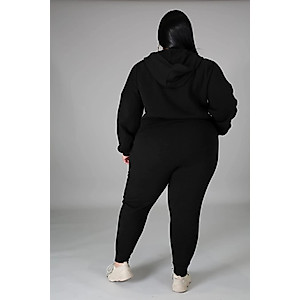 Tycorwd Women's Plus Size Two Piece Outfits Sweatsuits Sets Long Sleeve Loungewear Tracksuit Sets Black-3XL