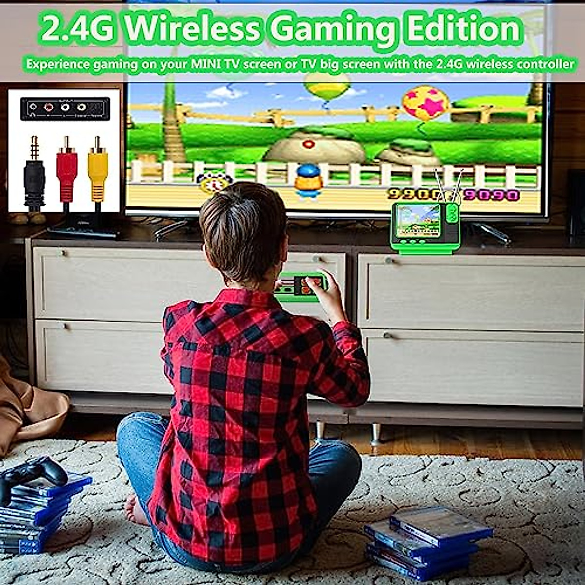 Retro Video Games Console for Kids Adults Built-in 308 Classic Electronic Game 3.0'' Screen Mini TV Games Console Support TV Output and USB Charging Birthday Xmas Gift for Boys Girl 4-12 (Green)