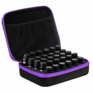 TUZAZO Essential Oils Storage, Essential Oils Carrying case for 30 Bottles 5ml 10ml 15ml, Hard Shell Shockproof, Come with Bottle Opener, Bottle Cap Labels (Black&Purple)
