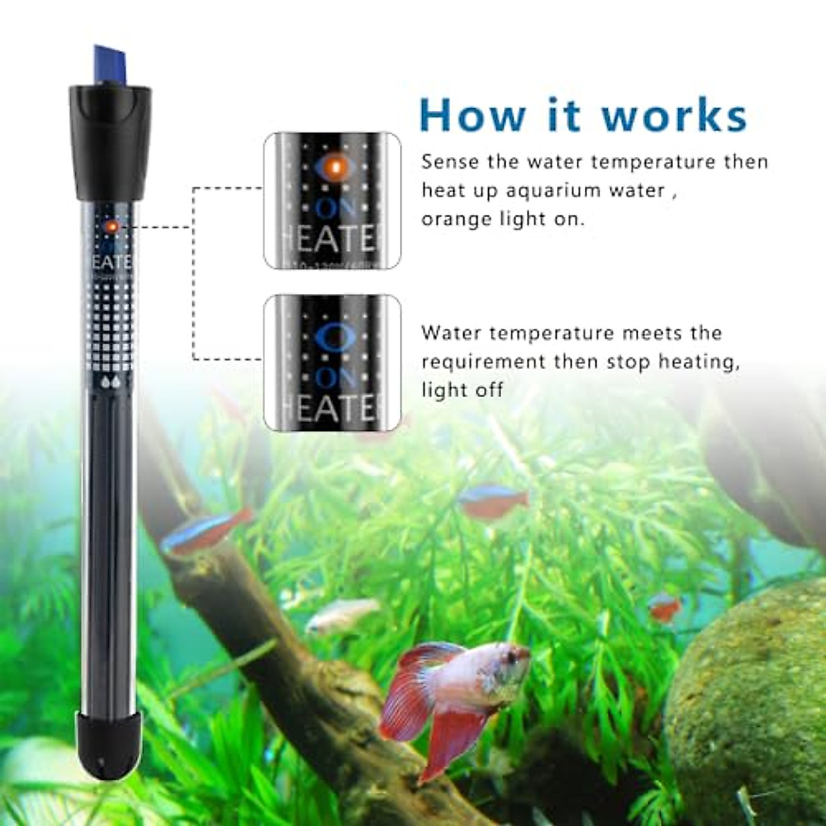 DOMICA 300W Submersible Aquarium Heater, Adjustable Fish Tank Heater, with Suction Cups and Free Thermometer Suitable for Marine Saltwater and Freshwater