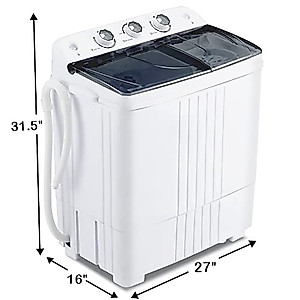 Portable Washing machine 20Lbs Capacity Mini Washer and Dryer Combo Compact Twin Tub Washing Machine Laundry Washer(12Lbs) & Spinner(8Lbs) with Built-in Gravity Drain,Low Noise for Apartment,Dorms,RV Camping, BLACK