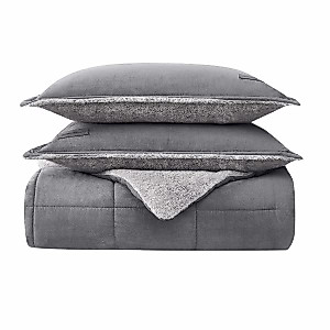 Eddie Bauer - Queen Comforter Set, Reversible Sherpa Bedding with Matching Shams, Cozy & Warm Home Decor (Sherwood Grey, Queen)