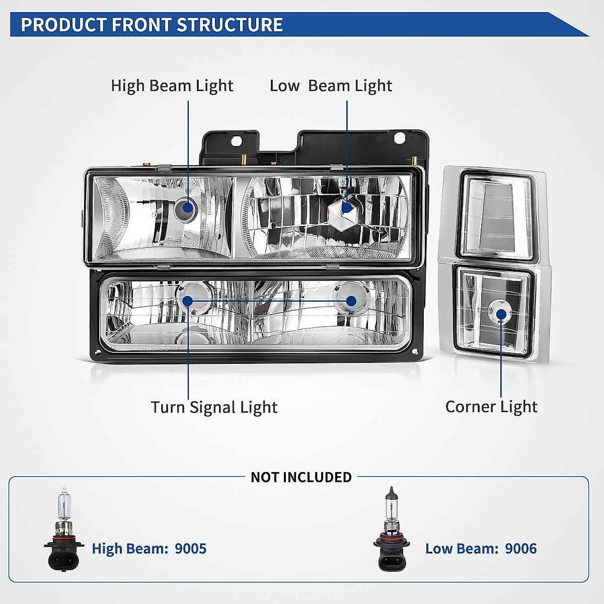 oEdRo Headlight Assembly Replacement for 94-99 Chevrolet C/K Series 1500 2500 3500 C/K 1500 Suburban 2500 Suburban/95-99 Tahoe/94 Blazer Headlamp with Chrome Housing