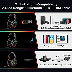 KOFIRE UG-05 Wireless Gaming Headset for PS5, PS4, Nintendo Switch, PC, 2.4Ghz Ultra Low Latency Bluetooth Gaming Headphones with Removable Mic, Soft Menory Earmuffs, 3.5mm Wired for Xbox Series