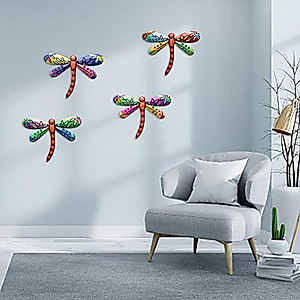 GEZICHTA Metal Dragonfly Garden Wall Decor Outdoor Fence Art Sculpture Set of 4 Outside Hanging Decorations for Living Room, Bedroom