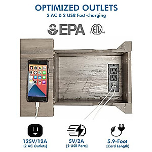 Awescuti Narrow End Table with Charging Station Farmhouse Slim Side Table with USB Ports and Power Outlets, Nightstand with Flip Top and Storage Drawer, for Small Spaces Living Room Bedroom, Gray