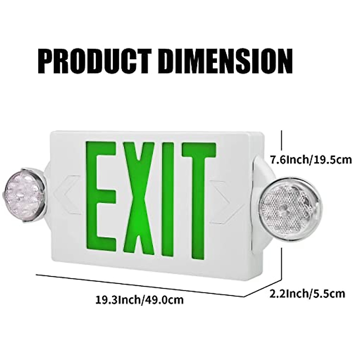 JW LIGHTING LED Exit Signs with Emergency Lights, Double Sided Adjustable LED Emergency Combo Light with Backup Battery, Hard Wired, Commercial Grade, 120-277V, Fire Resistant (UL 924) Green 6 Pack