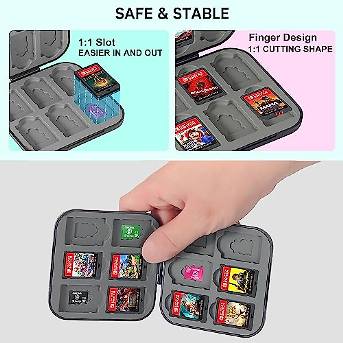 12 Game Card Case Compatible for Nintendo Switch OLED 2021/Switch/Switch lite, 12 Game Holder Cartridge Case Compatible for Switch Game Cards , Compact & Portable Game Storage Case Box