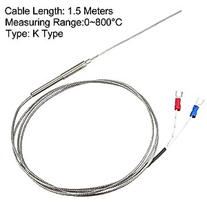 uxcell K Type Thermocouple Temperature Sensor Probe 1.5x100mm (0 to 800C) 5ft Temperature Controller