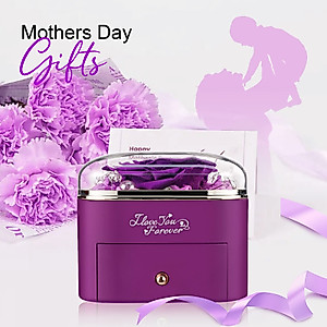 NEWNOVE Preserved Real Purple Rose with Purple Necklace -Forever Flowers Gifts for Mom Grandma Wife Girlfriend, Anniversary Birthday Gifts for Women I Love You Gifts for Her