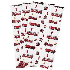 Kitchen Towels Cleaning Cloths, Fire Truck Hard Hat Barricade Extinguisher on White Texture Dish Towels for Kitchen, Pack of 3 Absorbent Hand Towels Reusable Tea Towels,Bar Towels,18x28 Inch