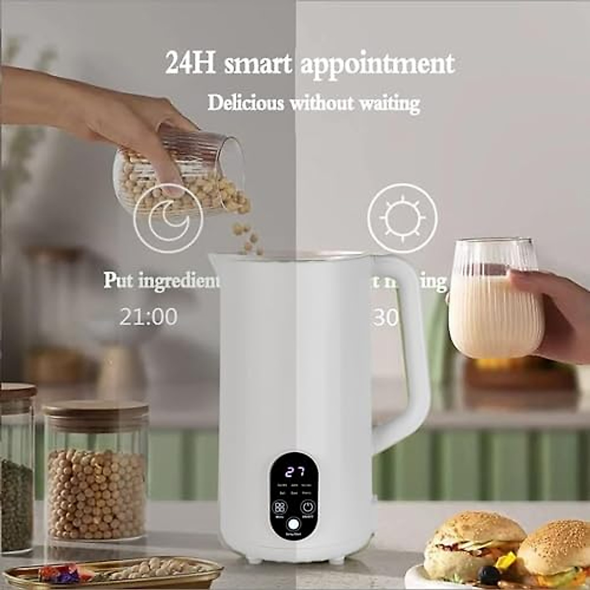 Automatic Soy and Nut Milk Maker,27oz/800ml,Food Processor,Rice Paste,Juice,Baby Food Hot Blender, Smoothie,Corn,Crushing Ice,Delay Start/Keep Warm & BPA Free (White)