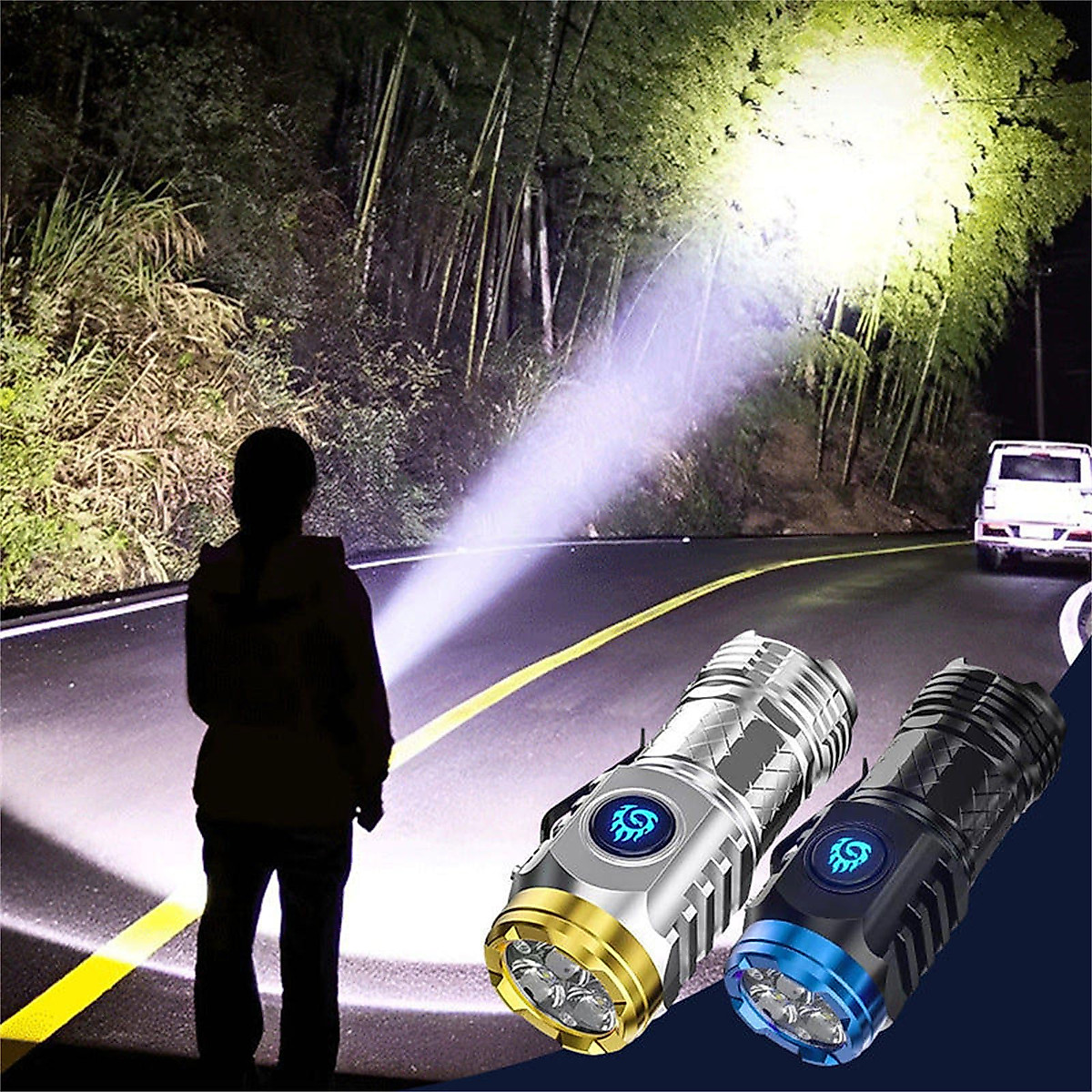 Flashlight With 5 Modes, Powerful Flashlights High Lumens With Eye Lens, Tactical Flashlight Waterproof, Adjustable Brightness Flash Light For Outdoor, Emergency, Led Mini Camping Lights (Silver)