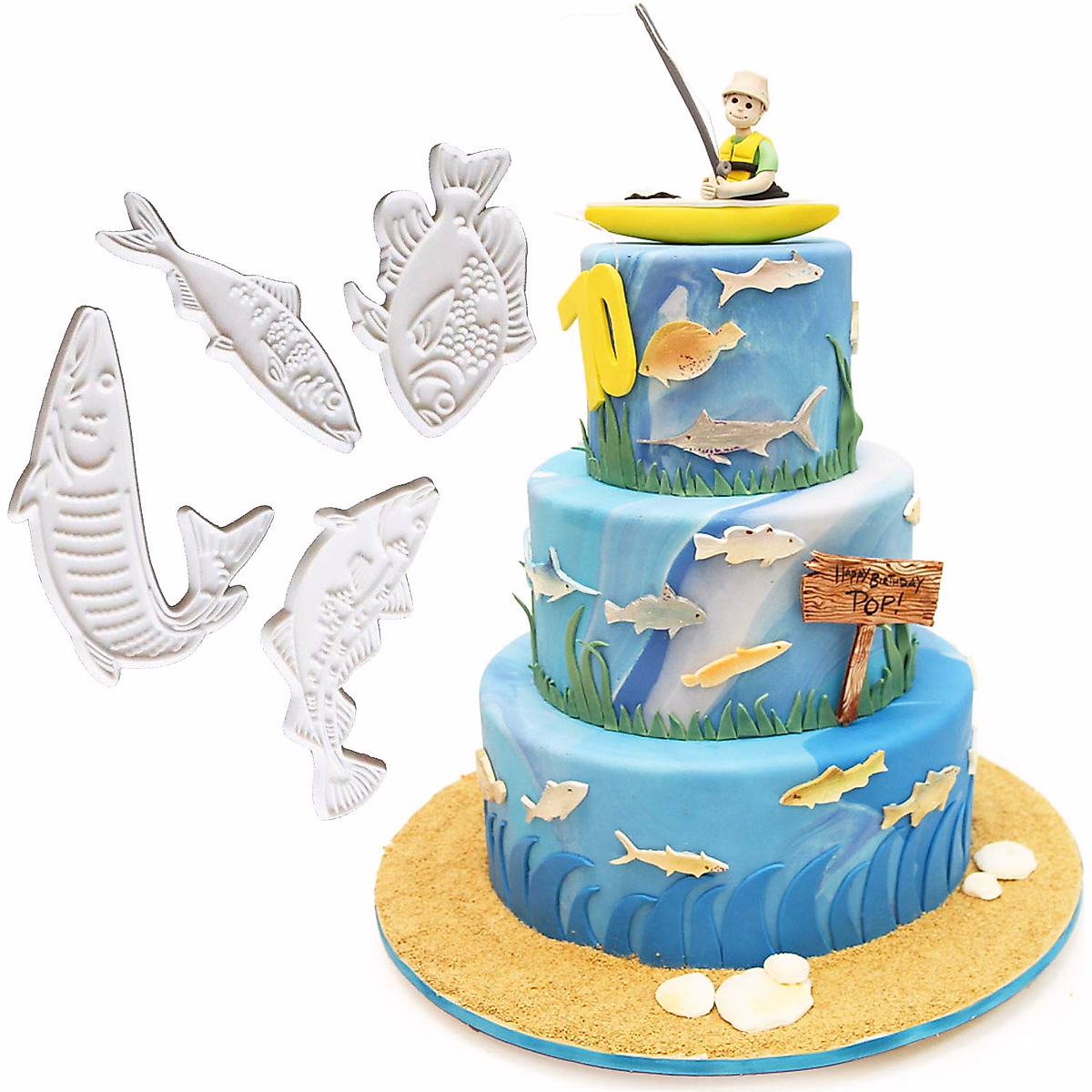 Anyana 4pcs set Fish Plastic Cookie impression Cutter Cake decorating fondant Mold Tool Sugar Paste Baking Mould stamps Pastry