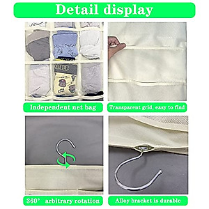 Hanging closet organizer, 36 individual mesh pockets and rotatable metal hangers, double-sided wall hanging storage, hanging storage organizer saves space, can put bras panties socks light small items