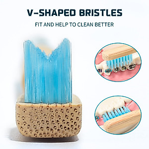 Y-Kelin Bamboo V-Shaped Orthodontic Toothbrush，Eco Friendly Bamboo Toothbrush（3pcs） Soft Bristle Toothbrush (Pink Soft)