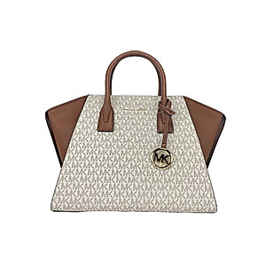 Michael Kors Avril Large Top Zip Satchel Shoulder Bag MK Vanilla MK Signature