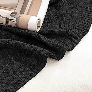 Aormenzy Black Knit Throw Blankets Cable Knit Decorative Throw Blanket Soft Cozy Knitted Blanket for Sofa Couch Bed, 50" x 60"