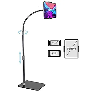iHOMX Gooseneck Tablet Floor Stand, 360 Degree Rotating Long Arm & Vertical Adjustable Tablet Stand Holder for 4"-12.9" Device, Cell Phone,iPad,Nintendo,eBook Reader (Vertical-Black)