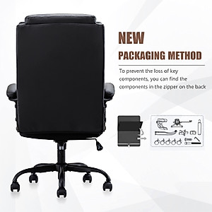 DYHOME Office Chair High Back Black Leather Executive Ergonomic Lumbar Support, Big and Tall Comfortable Home Office Computer Desk Chair Metal Base Modern Managerial Chair