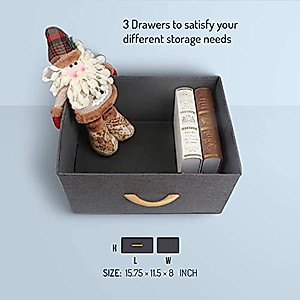 ROMOON Nightstand Chest with 3 Fabric Drawers, Bedside Furniture,Lightweight Accent Table, Storage Drawer Unit with Wood Top Fabric Bins for Bedroom, College Dorm, Closets,Nursery - Dark Gray