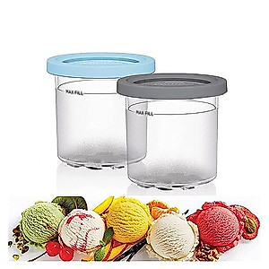 DISXENT 2/4/6PCS Creami Deluxe Pints, for Ninja Creami Accessories,16 OZ Creami Deluxe Airtight and Leaf-Proof Compatible NC301 NC300 NC299AMZ Series Ice Cream Maker,Gray+Blue-6PCS