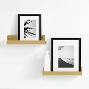 mDesign Metal Household Mounted Wall Basket Organizer Storage Tray, Rustic Hanging Holder Bin Shelf for Bathroom, Kitchen, Garage, Living Room, Cabinet, or Door, Mirri Collection, 2 Pack, Soft Brass