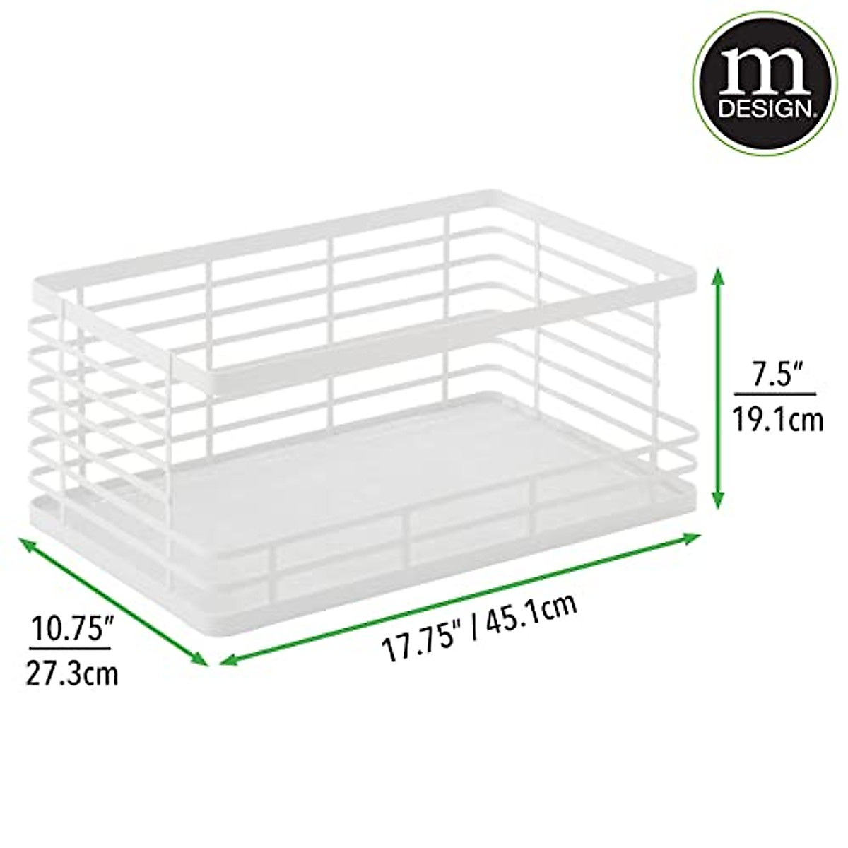 mDesign Wide Stackable Metal Wire Food Baskets with Open Front for Kitchen, Pantry, Cabinet, Countertop, Bin for Fruit, Vegetable, and Snack Storage Organizer, Carson Collection, 4 Pack, Matte White