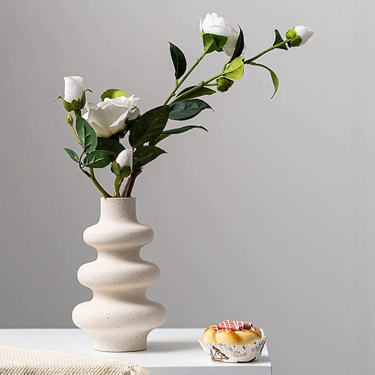 Camisin Ceramic Vase Beige Plant Pot Home Decor Flower Arrangement Garden Living Room Office Desktop Decoration Crafts