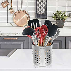 Laxinis World Stainless Steel Kitchen Utensil Holder, Kitchen Caddy, Utensil Organizer, Round Shape Utensils Crock, 5" by 5.3" (utensils not included)