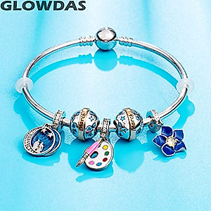 March Birthstone Charms fit Pandora Birthday Bracelet Necklace, 925 Sterling Silver Pave Aquamarine CZ Birth Stone Ball Beads with Little Stars, Gifts for Mom/Dad/Grandma