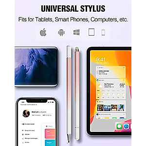 Stylus Pens for Touch Screens, 2 in 1 High Precision Universal Stylus Pen for iPad Compatible with Apple, iPhone, iPad, Android, Microsoft Tablets, Phones, 2 Pack -Pink, Purple