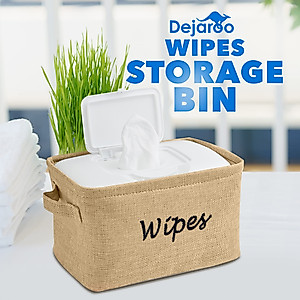 Dejaroo - Baskets for Organizing Wipes and Newborn Essentials, Diaper and Wipes Organizer, Embroidered Baby Shower Gifts for Moms, Linen Basket with Handle, 9 x 6 x 5.5 Inches, Natural