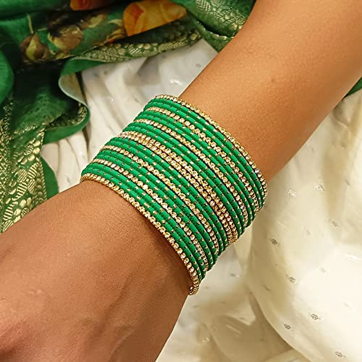 Efulgenz Indian Bangles for Women Indian Bangle Set Rhinestone CZ Plain Metal Bracelet Bangle Jewelry for Women