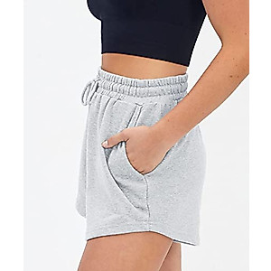 AUTOMET Womens Sweat Trendy Shorts Casual Summer Cotton Shorts Elastic Comfy Running Shorts High Waist Pockets Shorts Clothes Grey