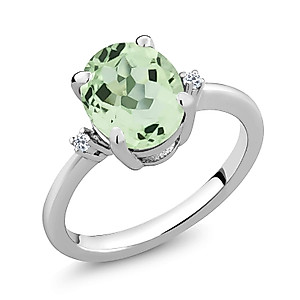 Gem Stone King 925 Sterling Silver Oval Green Prasiolite and White Topaz Gemstone Women's Ring (2.67 Cttw, Gemstone Birthstone, Available In Size 5, 6, 7, 8, 9)