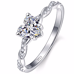 Yaresul 925 Sterling Silver Promise Ring for Her Sterling Silver Heart Ring Heart Cut Cubic Zirconia Ring Engagement Ring Size 10