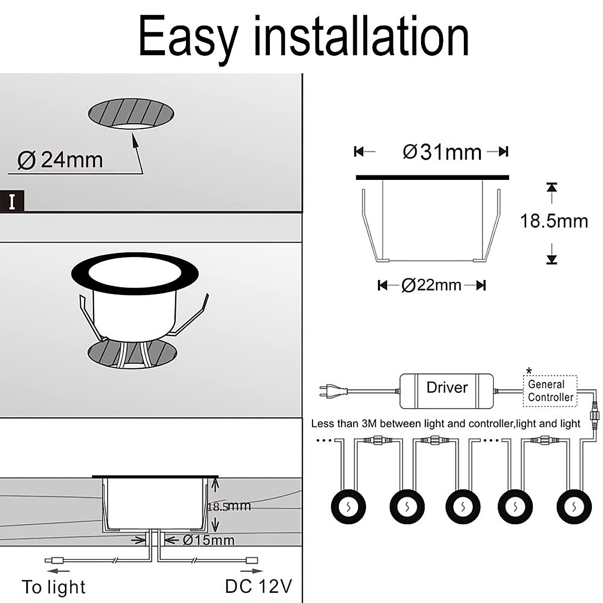 FVTLED LED Deck Lights Kit, 30pcs Φ1.22 WiFi Smart Phone Control Low Voltage Recessed RGBW Deck Lighting Waterproof Outdoor Yard Path Stair Decor, Black