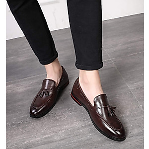 Santimon Mens Fashion Loafers Leather Casual Tassel Slip on Driving Flats Dress Shoes Brown 10 D(M) US