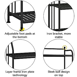 TIE-DailyNec 4 Tier Metal Plant Stand Flower Pots Holder, Multiple Home Storage Shelf Shoe Organizer Iron Indoor and Outdoor Flower Plant Display Rack for Garden Balcony Living Room Patio (Black)