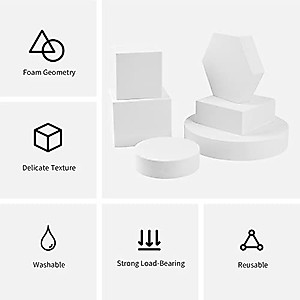 Goshoot 6 Pcs Product Photography Props Cube, Foam Solid Blocks Geometric Shapes for Jewelry, Makeup and Accessories Modeling and Decoration - White