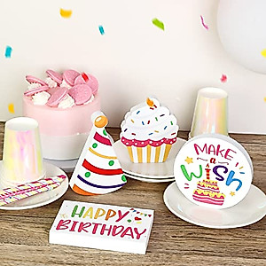 Huray Rayho Birthday Tiered Tray Decor Celebration Wooden Sign Colorful Birthday Party Supplies Make Wish Freestanding Cake Hat Block Bundle Bookshelf Happy Bday Table Decorations Gift for Her