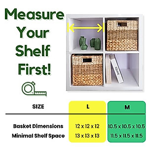 CHI AN HOME Wicker Storage Cubes, 12x12 Storage Cube Bins, Set of 4 Heavy Duty Hyacinth Storage Baskets for Shelves, Natural Foldable Square Baskets for IKEA Kallax, Large Woven Storage Basket, 4 Pack