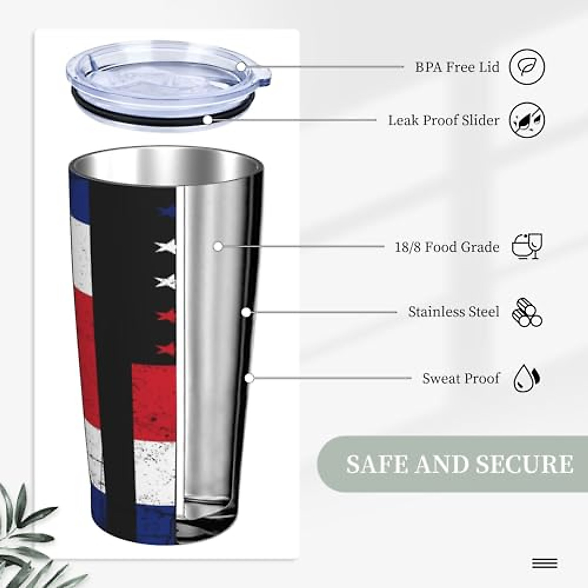 VKKOEWL Costa Rican American Flag Costa Rica Roots Stainless Steel Insulated Tumbler 20 Oz Travel Water Bottle Coffee Mug Drink Cup With Lid Straw